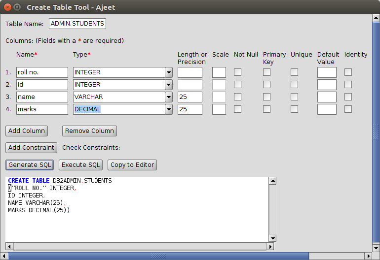 Db2 Razorsql Create Table Online Tutorials Library List