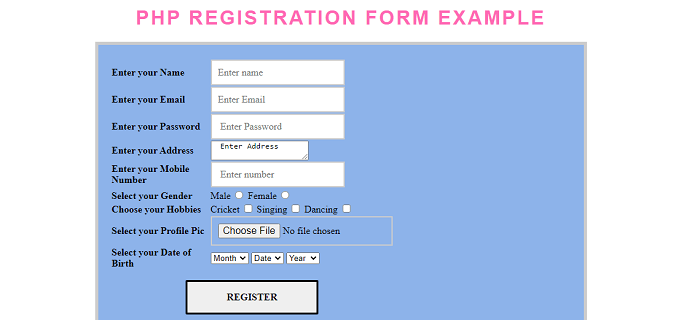 Php Registration Form Online Tutorials Library List