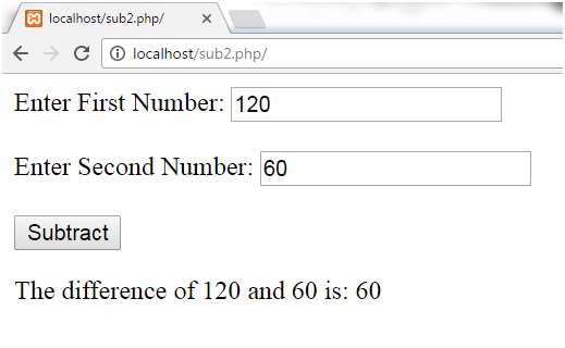 Php Subtracting Two Numbers Program Online Tutorials Library List